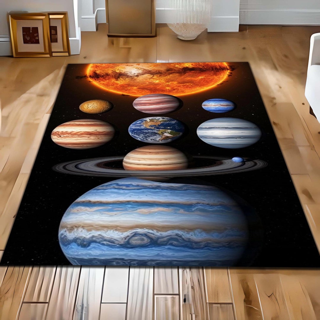 Solar System Floor Rug: Galaxy Planets, Space Bedroom Decor - Etsy