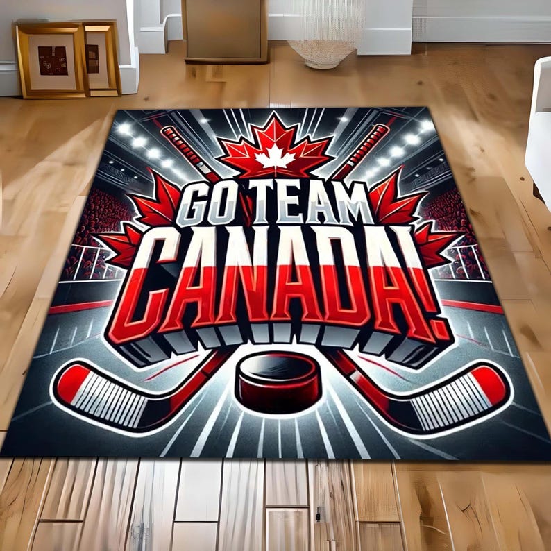 Canada Hockey Fan Area Rug, Go Team Canada Sports Rug, Hockey Lover ...