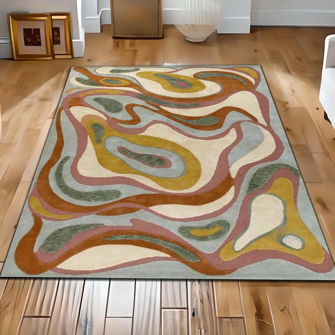Groovy 70s Style Mid Century Modern Abstract Rug: Retro Abstract Area ...
