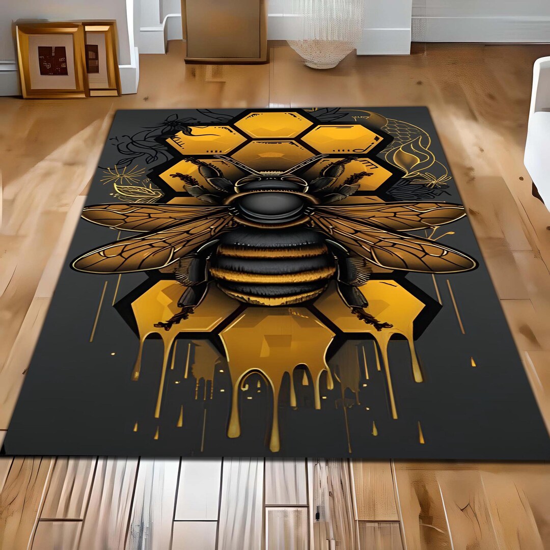 Honeycomb Bee Area Rug, Boho Bee Decor, Unique Hexagon Honey Bee Art ...