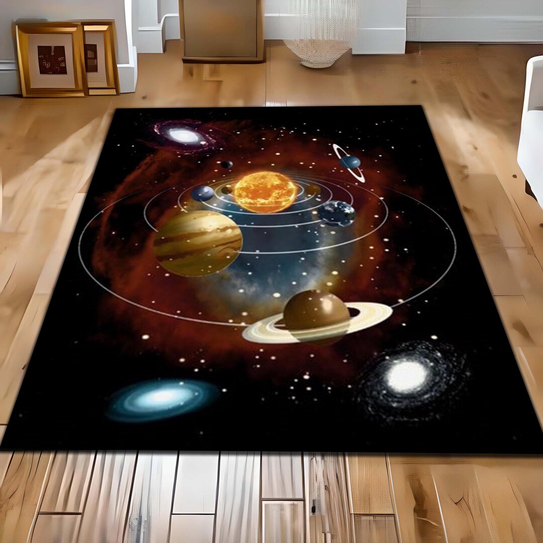 Solar System Rug, Planets and Sun Design Rug, Educational Astronomy Rug ...