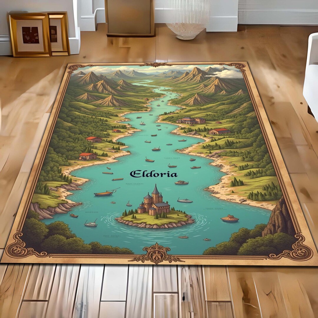 Eldoria Map Rug, Fantasy Map Rug Eldoria, Medieval Castle River Map ...
