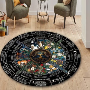 Wheel of the Year Rug, Pagan Wiccan Decor Rug, Round Rug, Zodiac Art ...