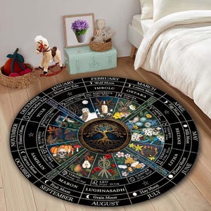 Wheel of the Year Rug, Pagan Wiccan Decor Rug, Round Rug, Zodiac Art ...
