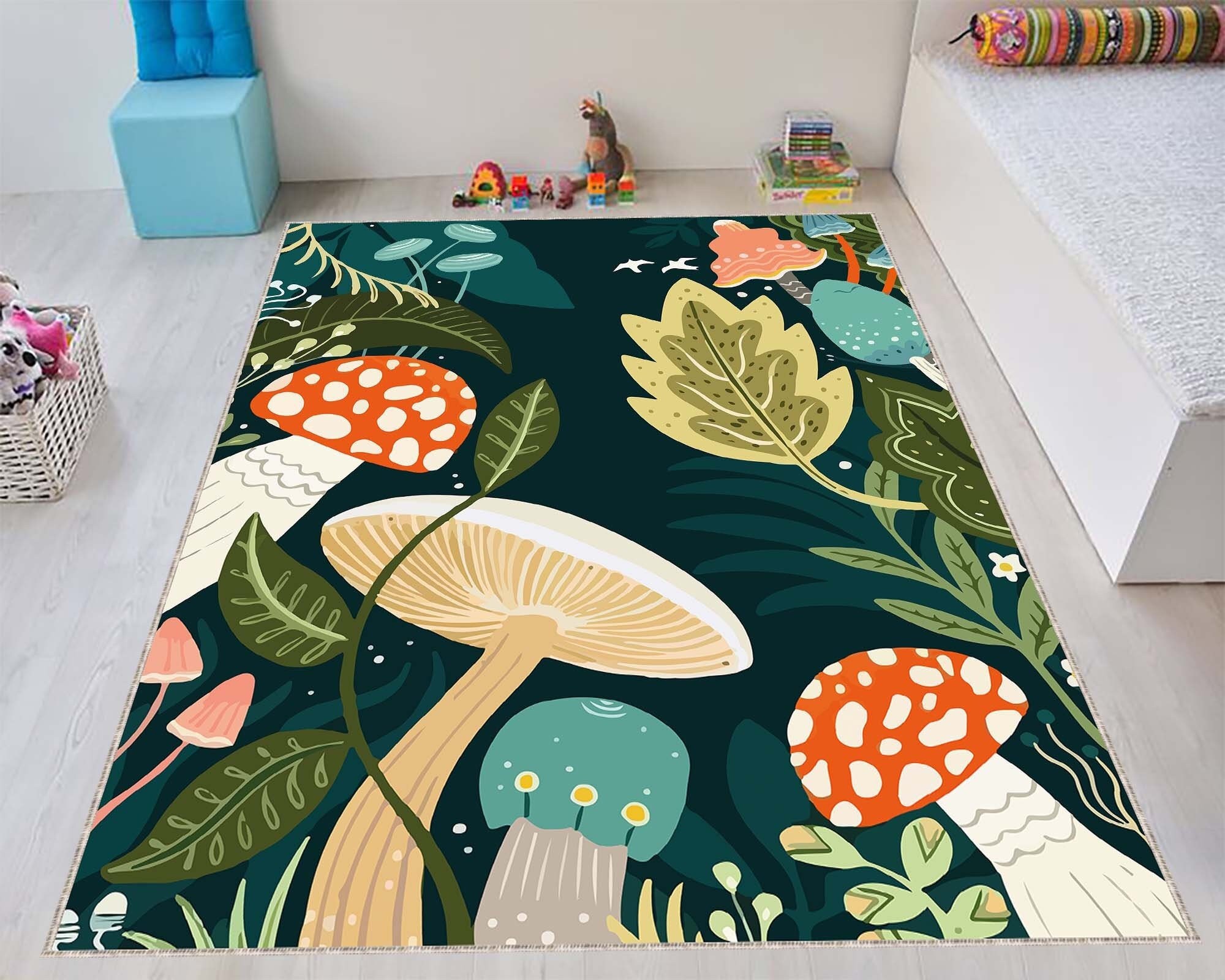 Mushroom Decor Rug, Mushroom Rug, Botanical Rug,abstract Rug, Mushroom ...