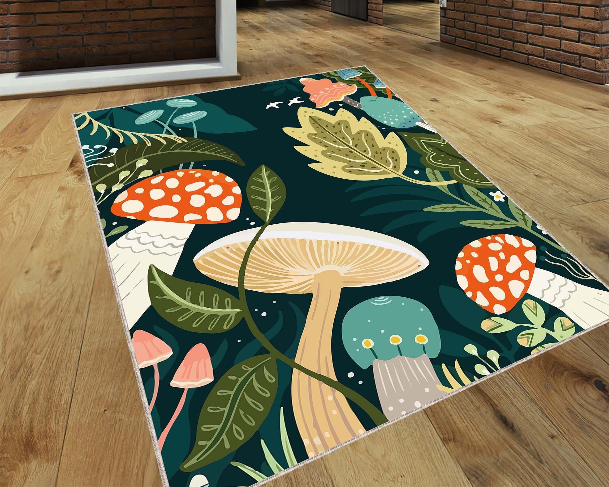 Mushroom Decor Rug, Mushroom Rug, Botanical Rug,abstract Rug, Mushroom ...