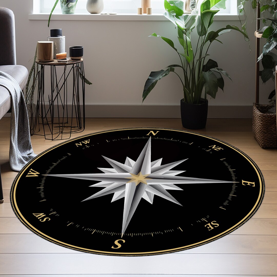 Compass Rose Round Rug: Nautical Yacht Boat Decor, Non Slip, Washable ...