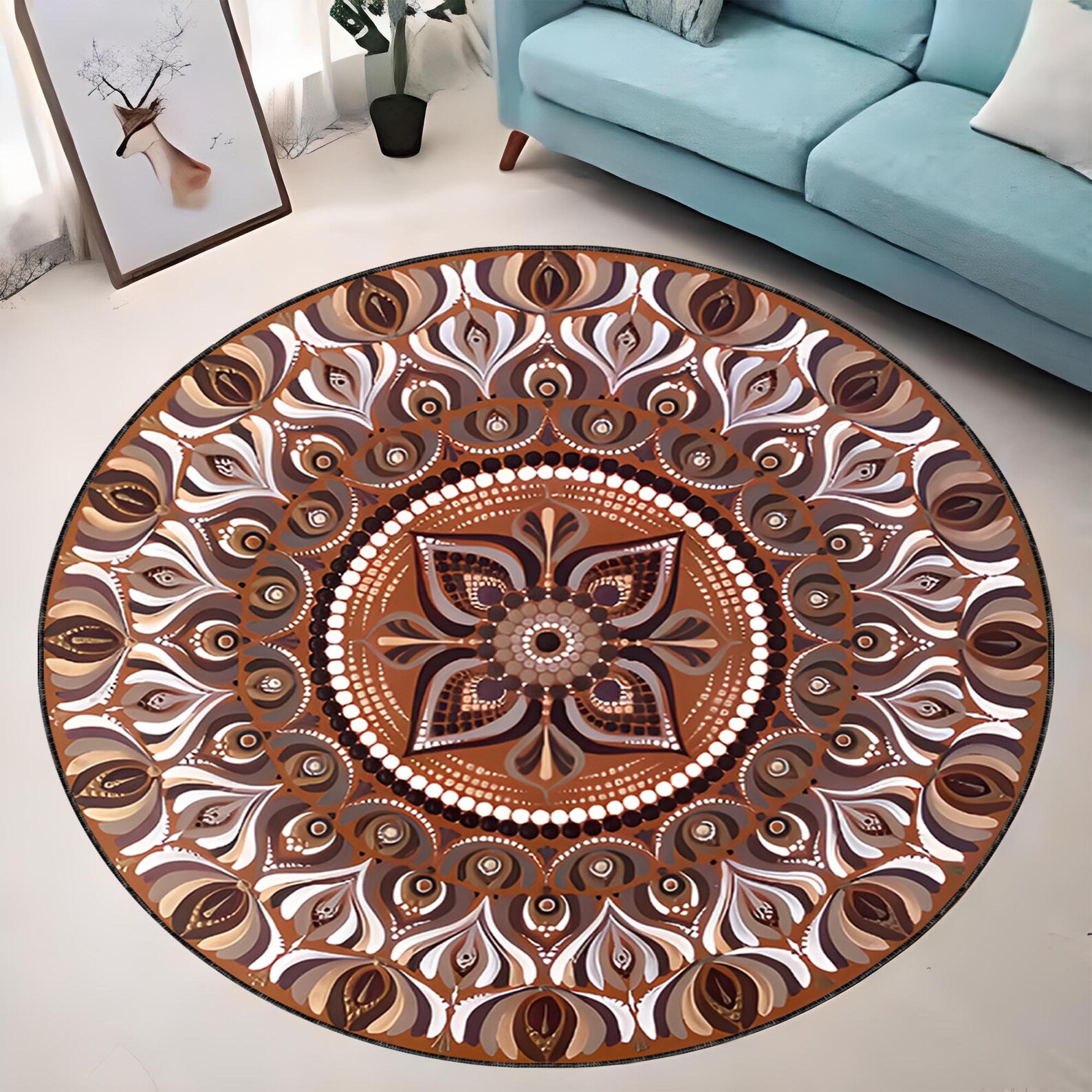 Flower of Life Rug, Round Rug, Circle Rug, Brown Decor Rug, Floor Rug ...