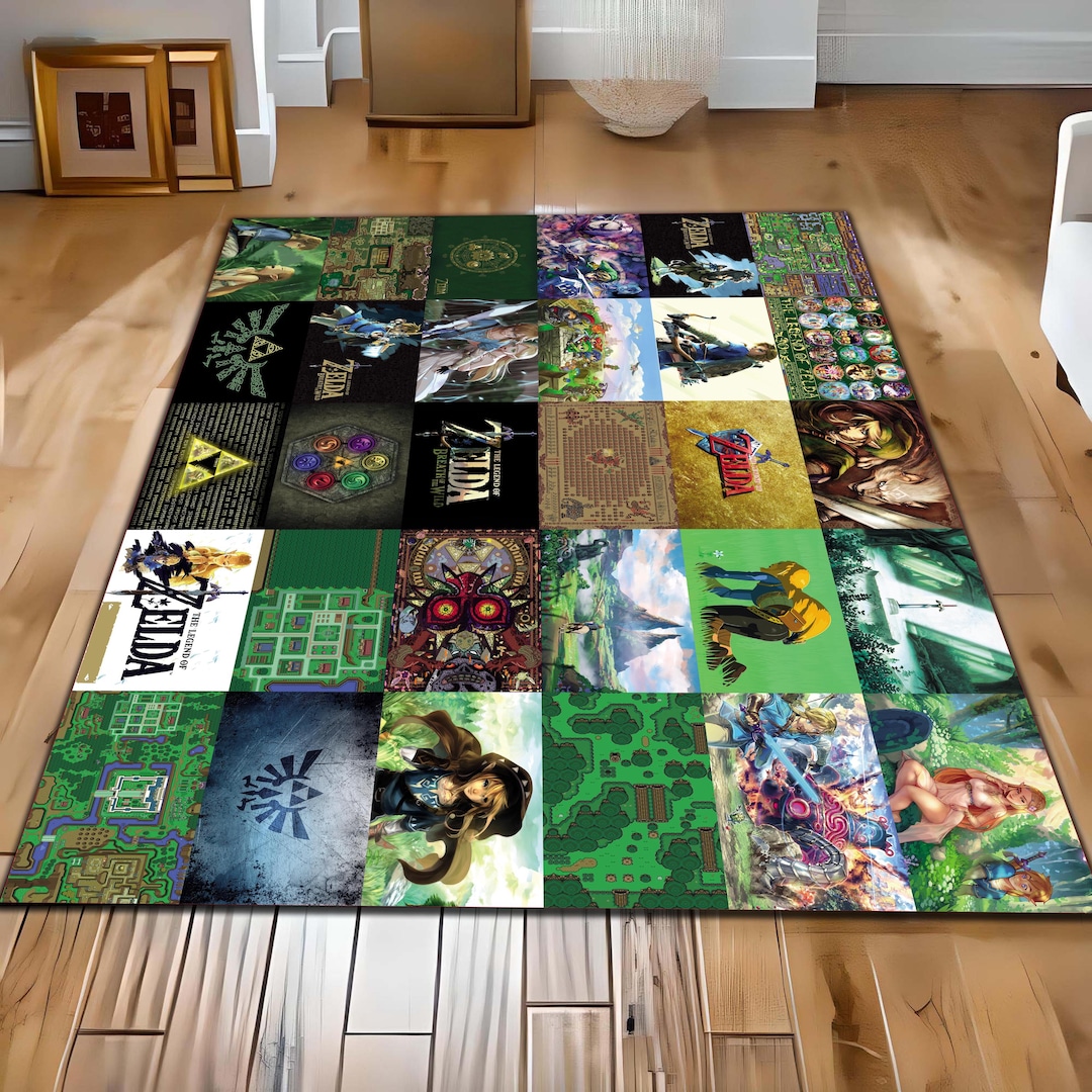 The Legend of Zelda Collage Rug, Gamer Room Decor Fantasy Rug, Geeky ...