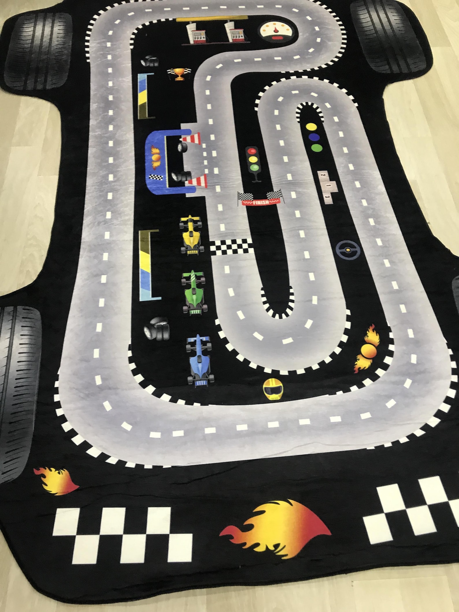 Race Track Play Rug, Kids Car Play Mat, Racing Car Carpet, Grand Prix ...