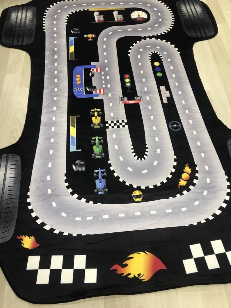 Race Track Play Rug, Kids Car Play Mat, Racing Car Carpet, Grand Prix ...