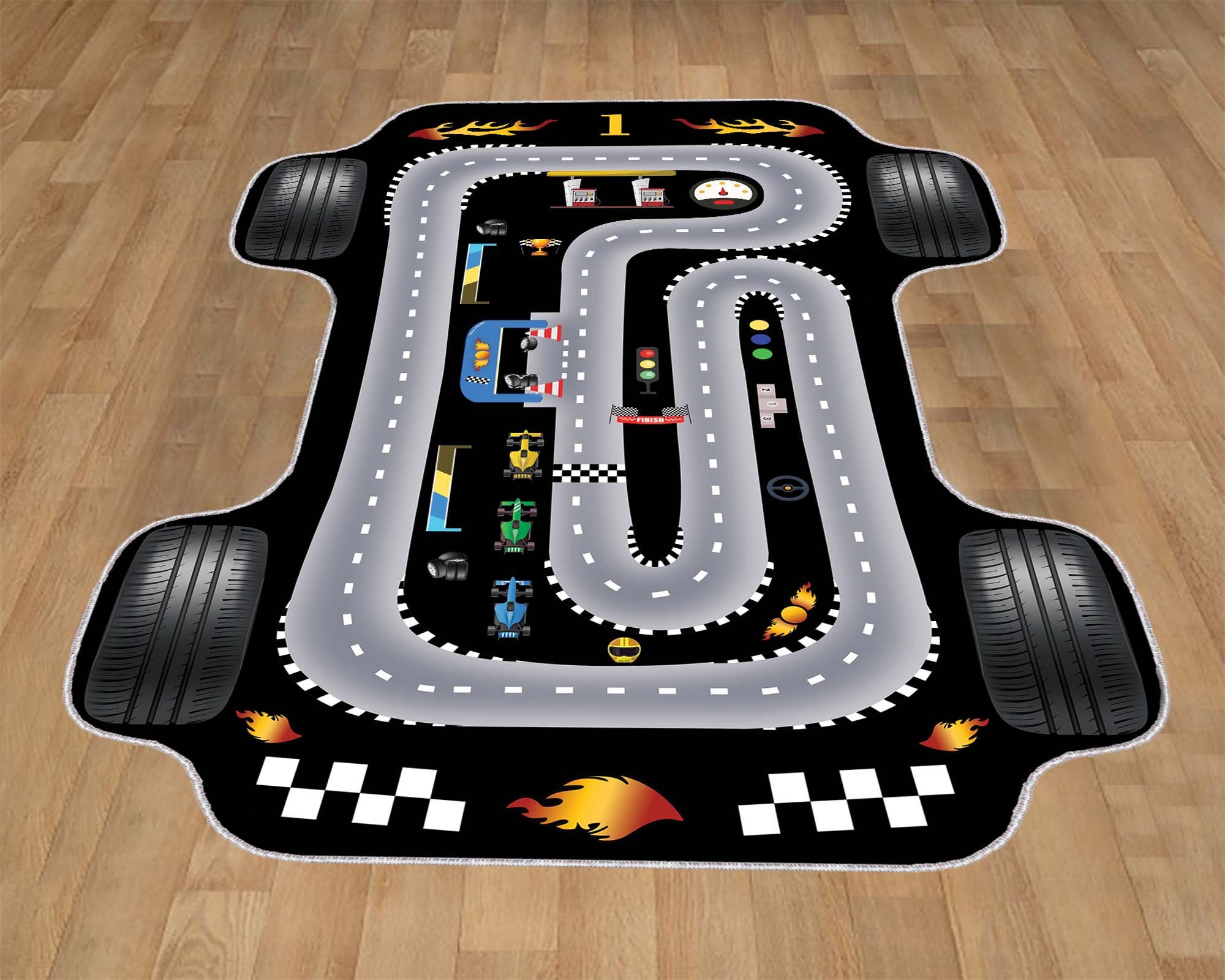 Race Track Play Rug, Kids Car Play Mat, Racing Car Carpet, Grand Prix ...