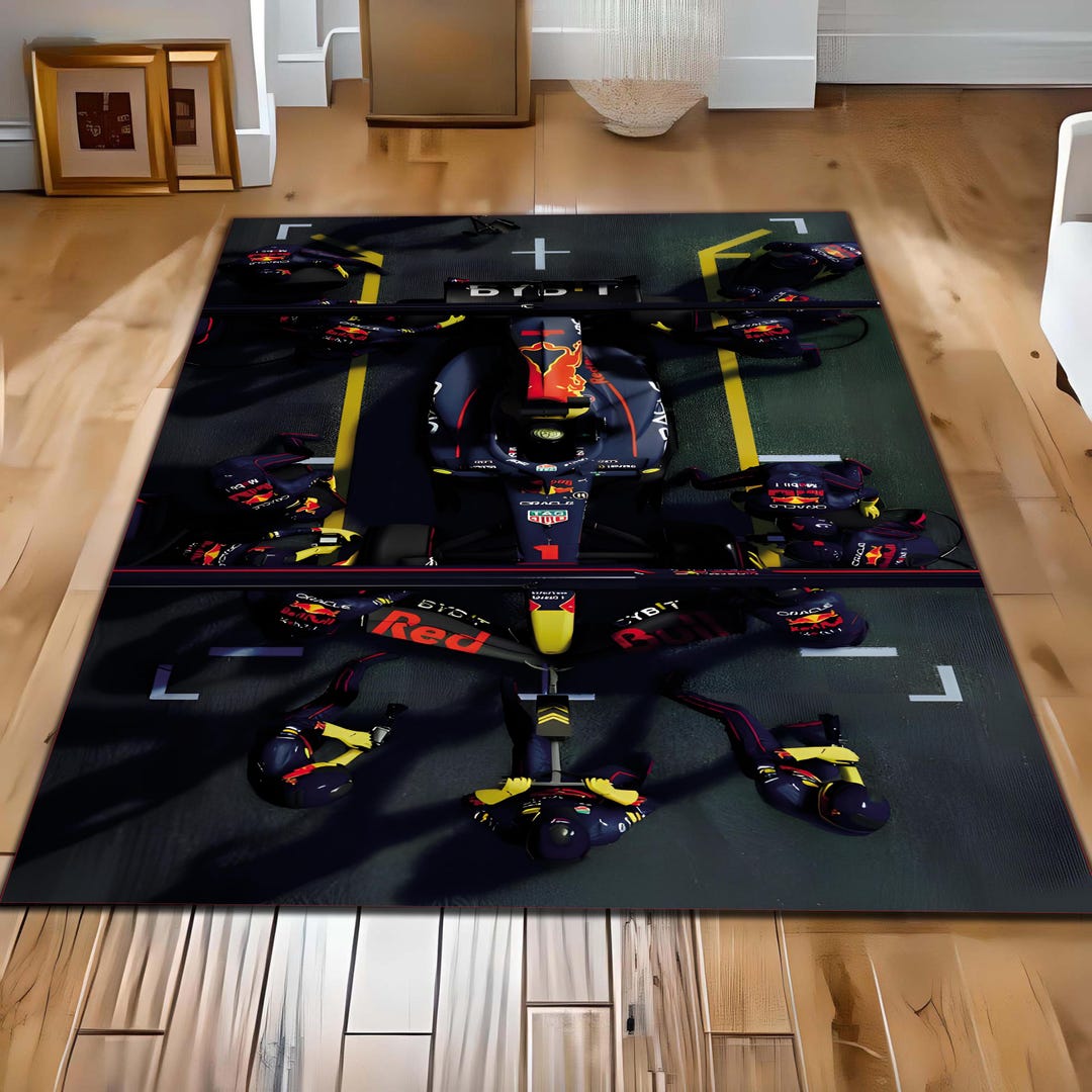 Formula 1 Rug, Red Bull Pit Stop Racing Rug, Motorsport Fans Rug, Kids ...