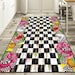 Checkered Decor Rug Floral Design Rug, Floor Rug, Kitchen Rug, Kitchen ...