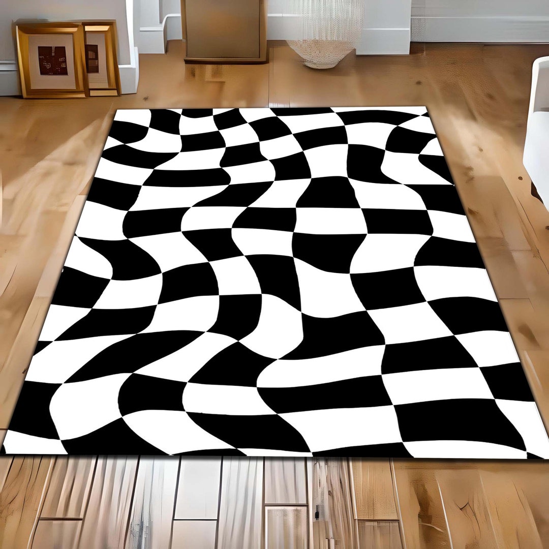 Optical Illusion Floor Rug: Black and White Checkered 3D Effect - Etsy