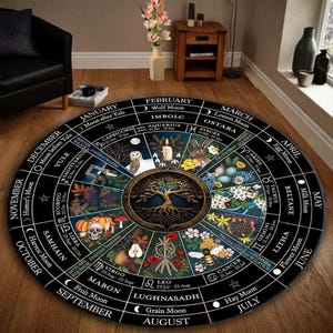 Wheel of the Year Rug, Pagan Wiccan Decor Rug, Round Rug, Zodiac Art ...