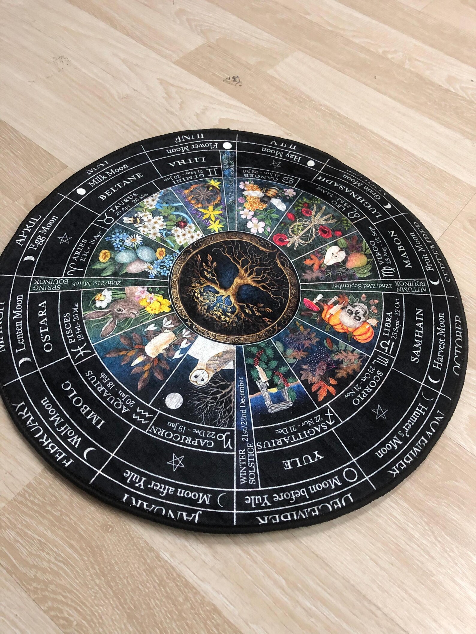 Wheel of the Year Rug, Pagan Wiccan Decor Rug, Round Rug, Zodiac Art ...