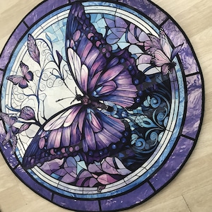 Purple Rug, Butterfly Rug, Unique Gift Rug, Round Butterfly Rug, Circle ...