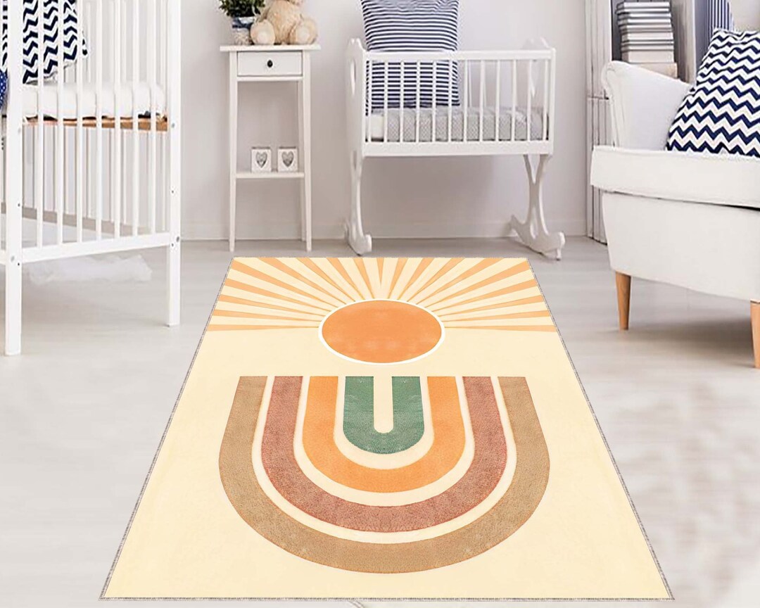 Mid Century Sun Rug, Modern Sun Rug, Contemporary Sun Rug, Home Decor ...