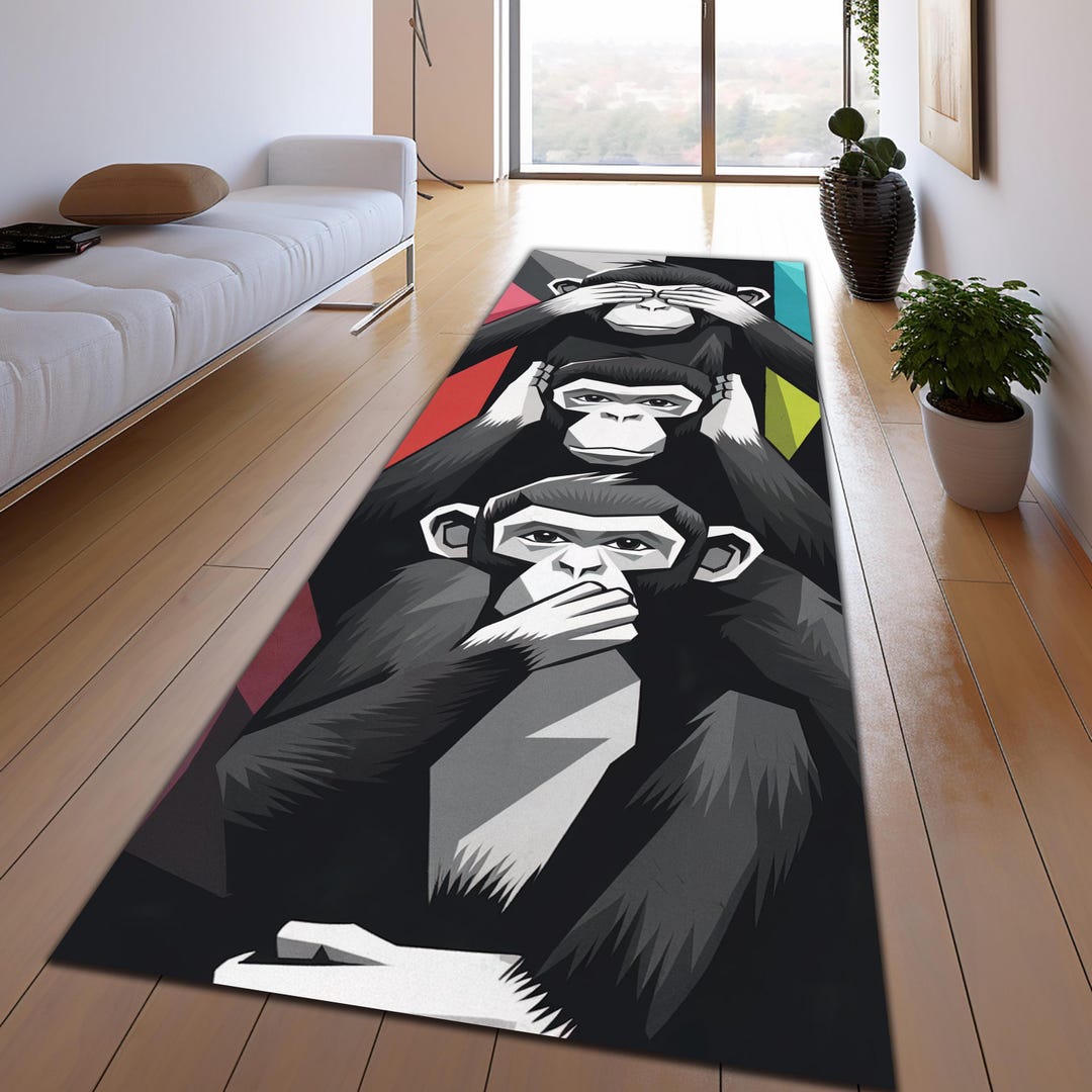 Three Wise Monkeys Rug: Modern Hallway Runner, Non-slip Washable Carpet ...