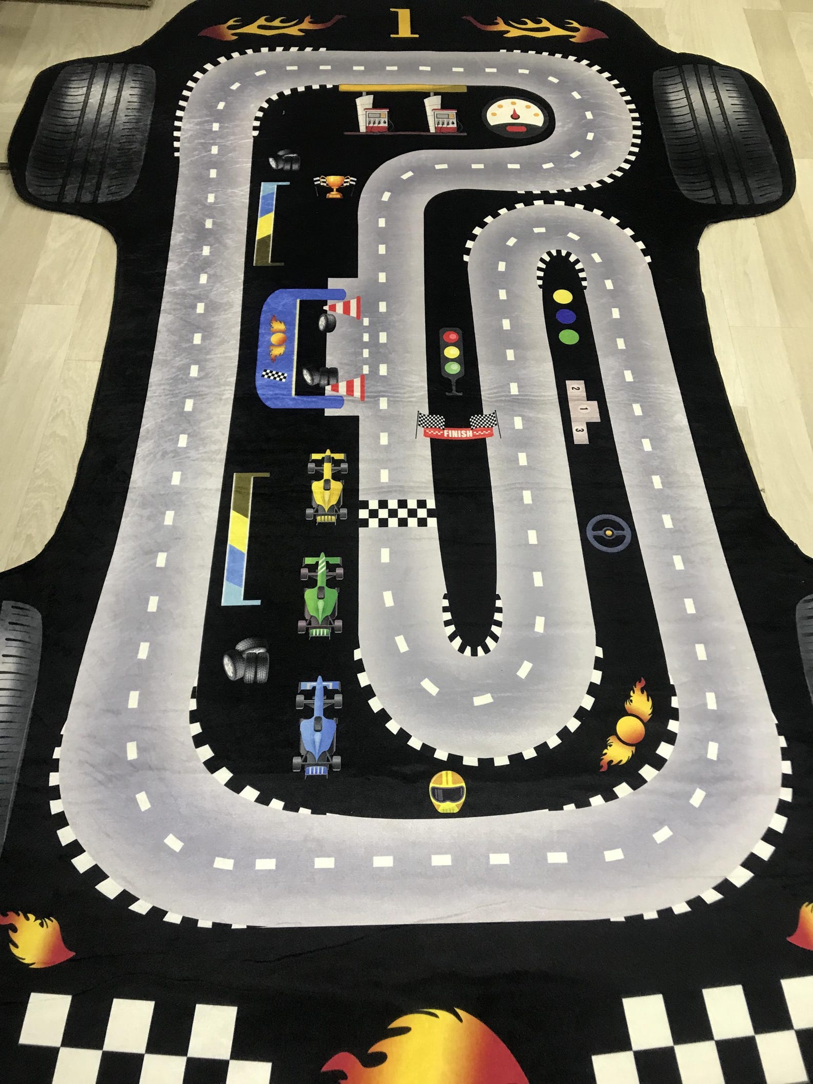Race Track Play Rug, Kids Car Play Mat, Racing Car Carpet, Grand Prix ...