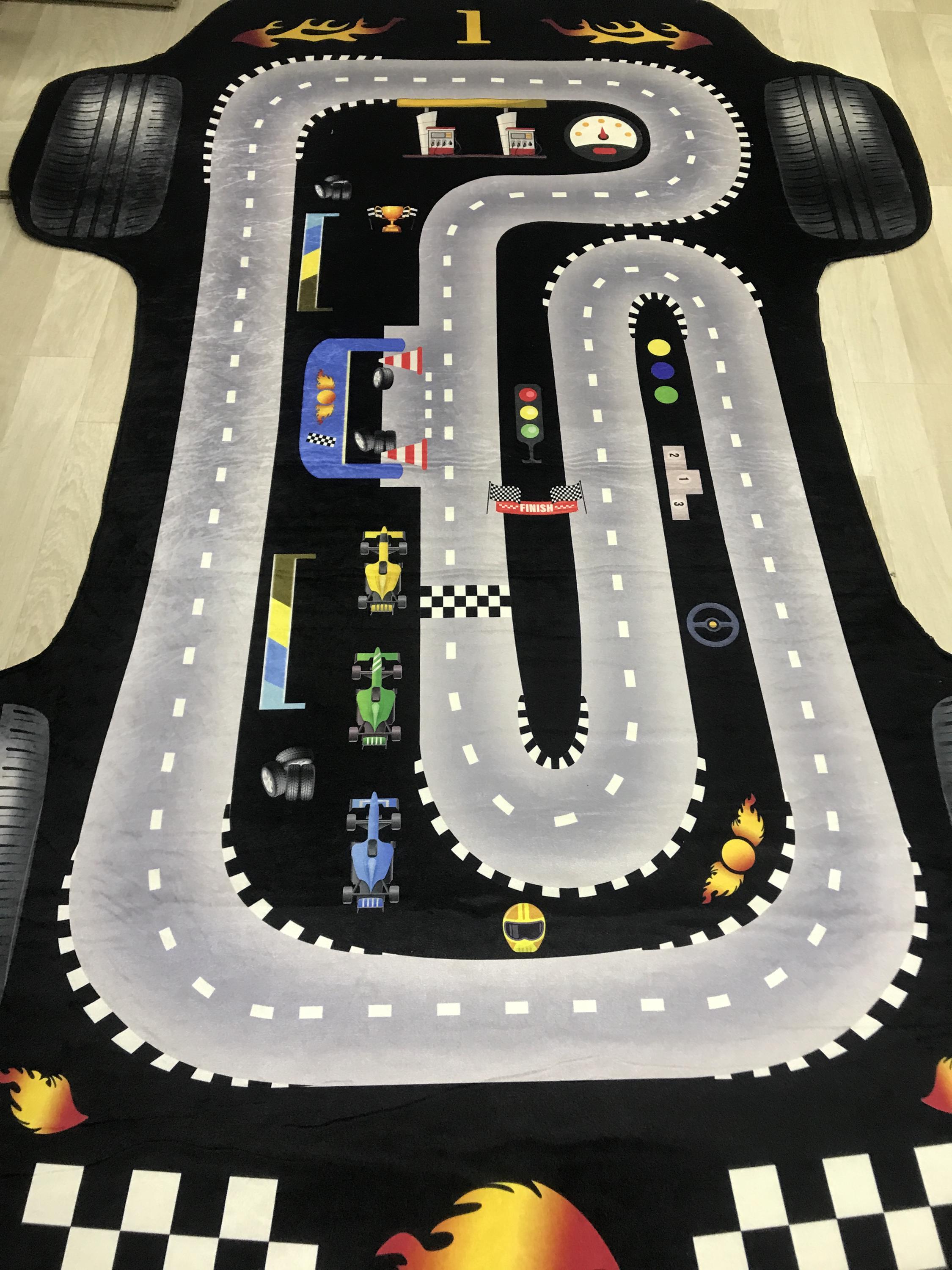 Race Track Play Rug, Kids Car Play Mat, Racing Car Carpet, Grand Prix ...