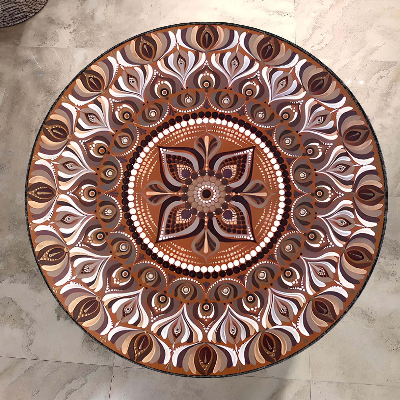 Flower of Life Rug, Round Rug, Circle Rug, Brown Decor Rug, Floor Rug ...