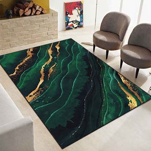 Emerald Marble Rug, Emerald Green Marble Decor, Gold Marble Abstract ...