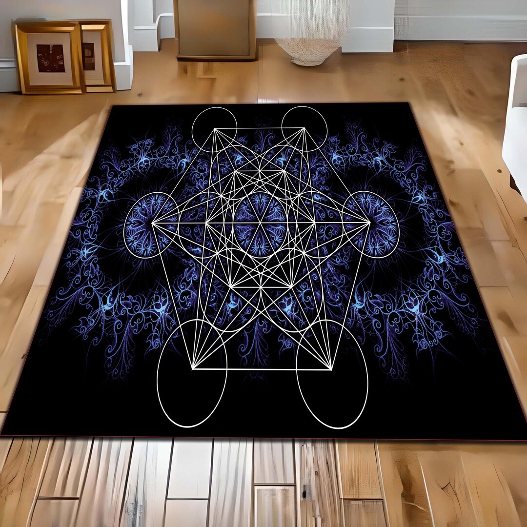 Metatron's Cube Rug: Blue Mandala, Sacred Geometry, Modern Decor - Etsy
