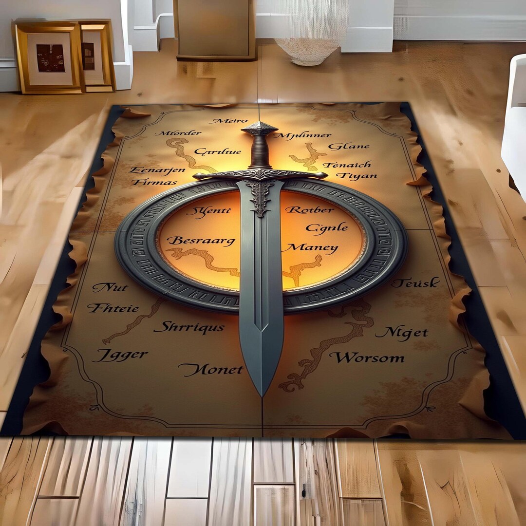 Lord of the Rings Rug, Fantasy Sword Map Rug, Medieval Adventure Rug ...