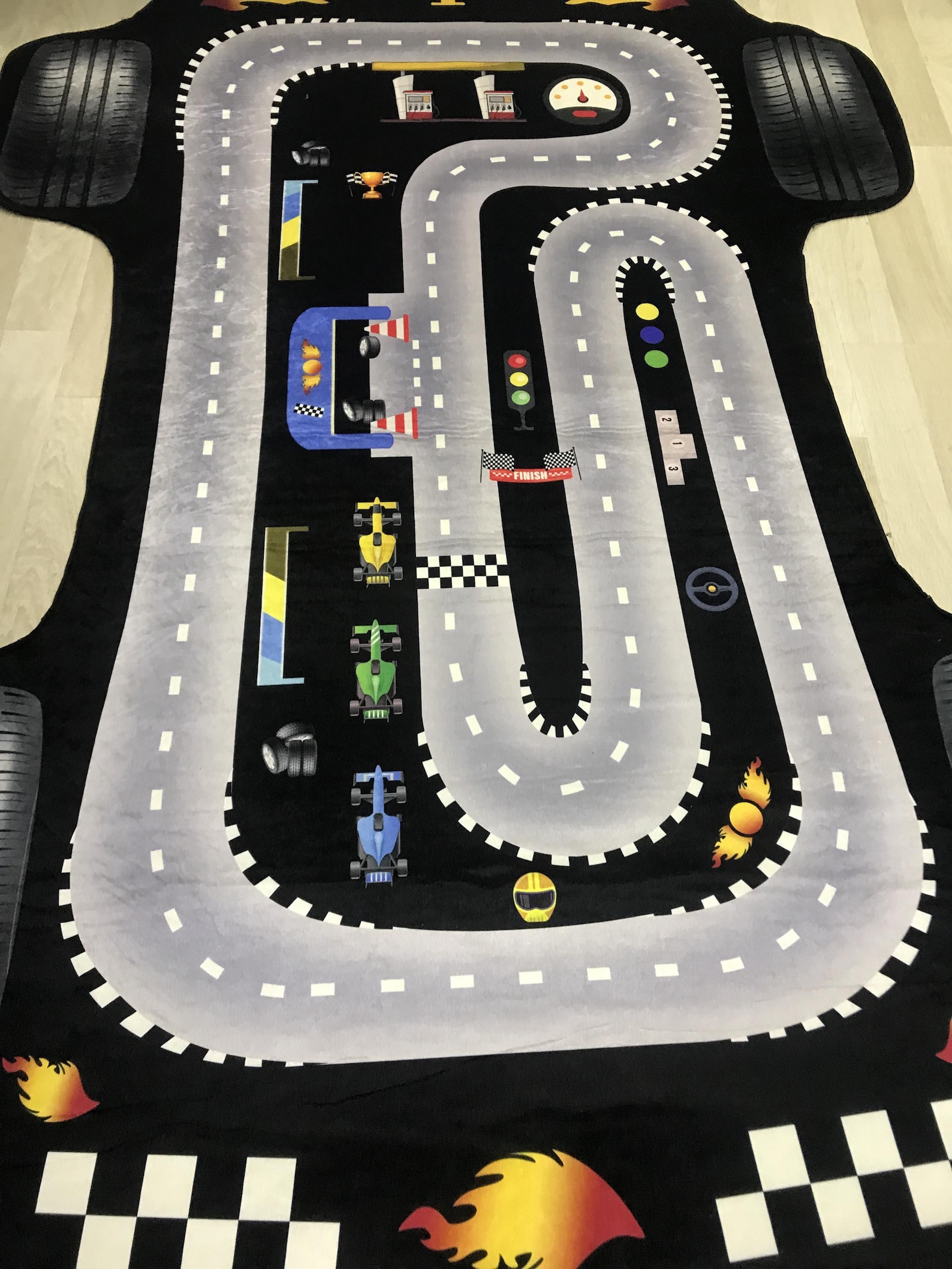 Race Track Play Rug, Kids Car Play Mat, Racing Car Carpet, Grand Prix ...