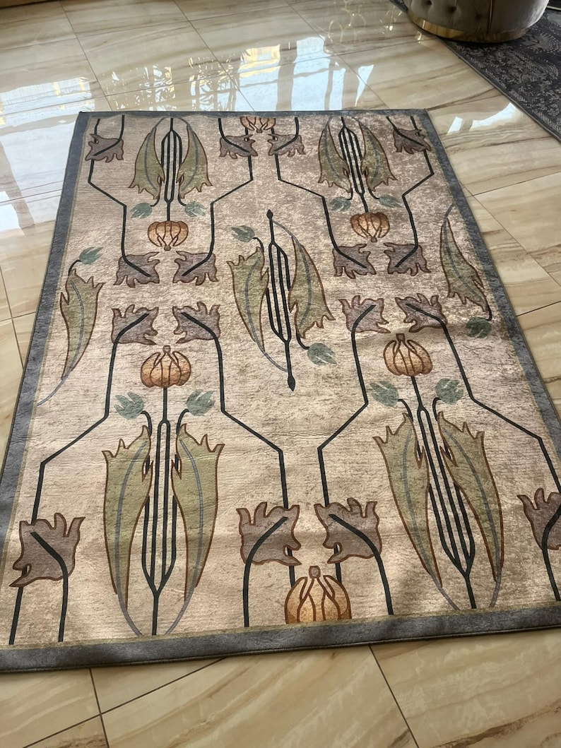 Art Nouveau Floral Area Rug, Vintage Botanical Carpet, Nature Pattern ...