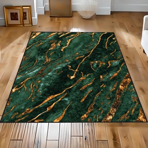 Emerald Marble Rug Emerald Green Decor Rug, Gold Color Rug, Marble ...