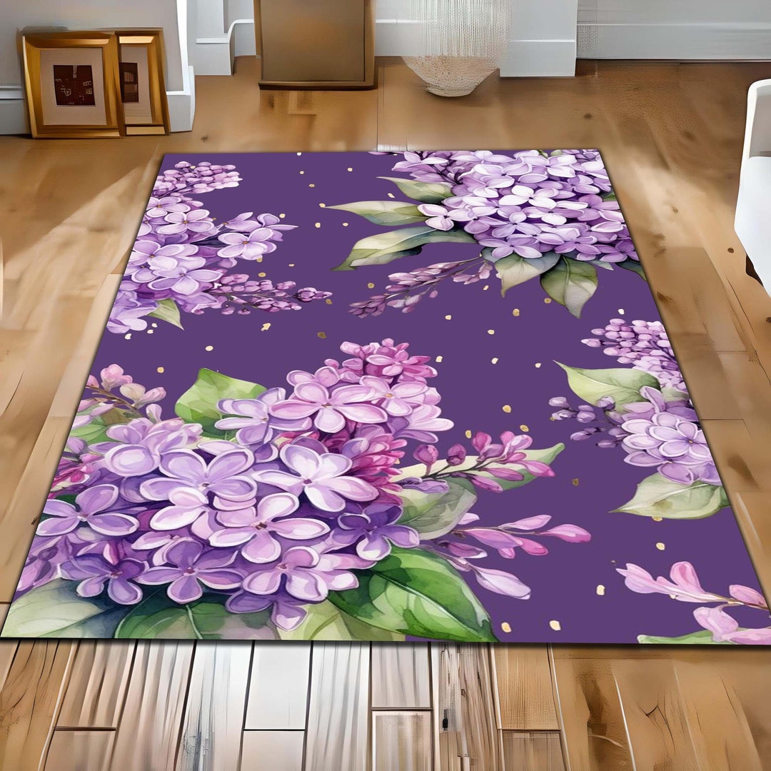Lilac Flower Rug, Lilac Throw Rug, Lilac Decor Rug, Salon Lilac Rug ...