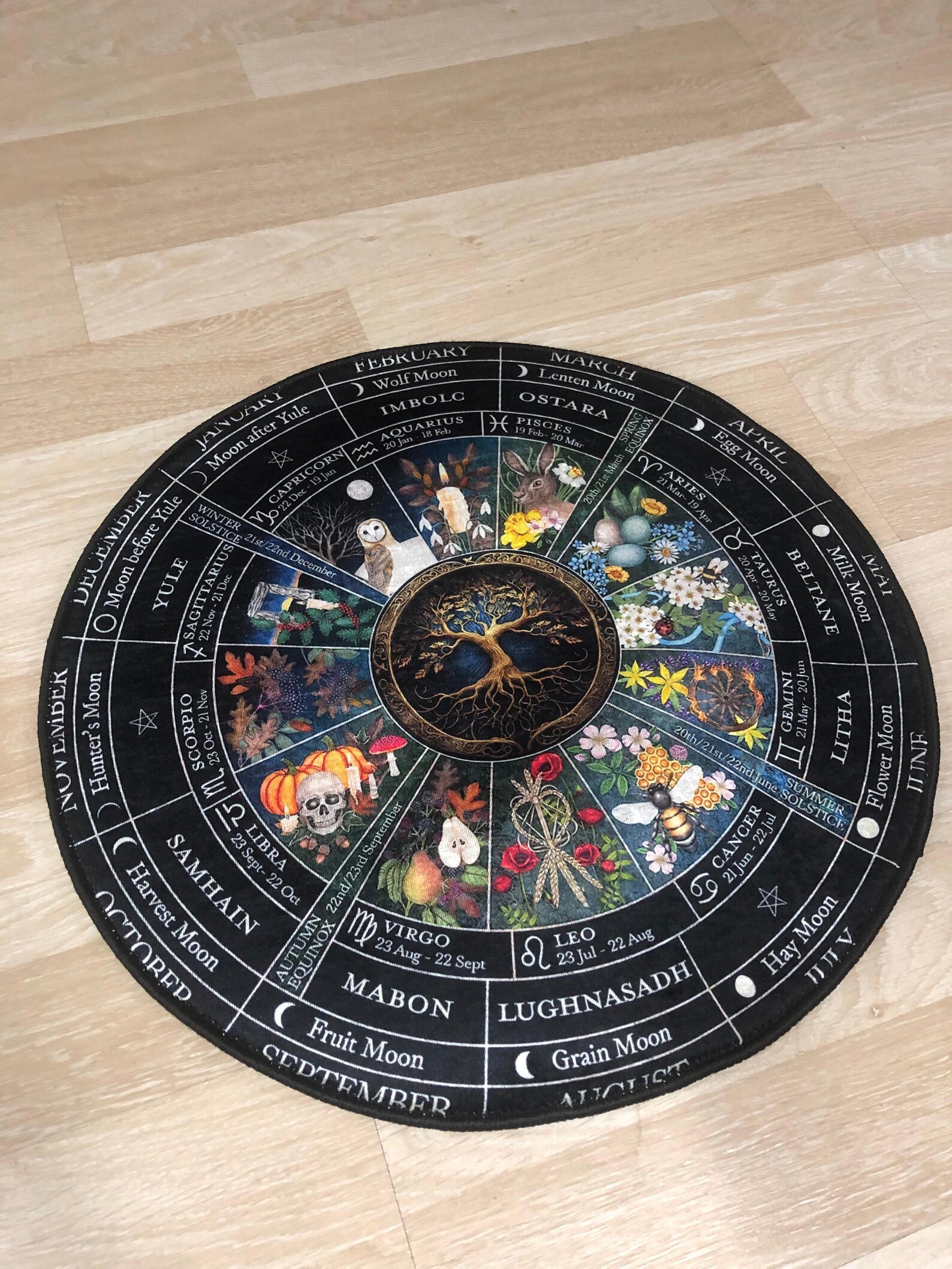 Wheel of the Year Rug, Pagan Wiccan Decor Rug, Round Rug, Zodiac Art ...