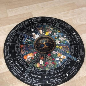 Wheel of the Year Rug, Pagan Wiccan Decor Rug, Round Rug, Zodiac Art ...