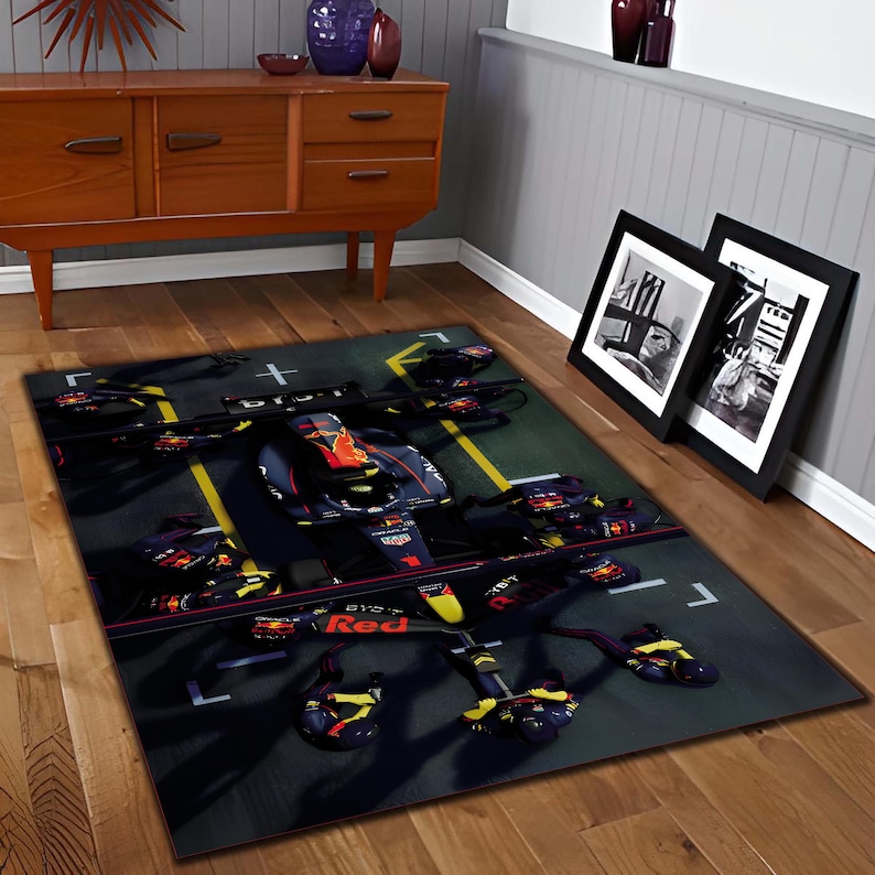 Formula 1 Rug, Red Bull Pit Stop Racing Rug, Motorsport Fans Rug, Kids ...