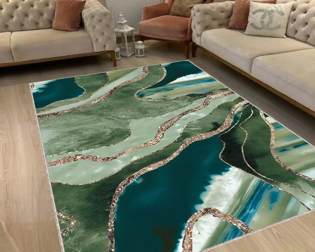 Marble Decor Rug, Emerald Green Rug, Indoor Rug, Floor Rug, Area Salon ...
