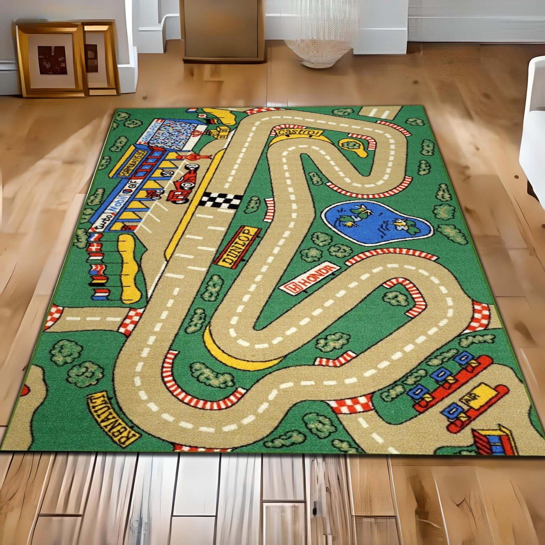 Kids Race Track Play Rug: Colorful Car Road Map Carpet, Race Playroom ...