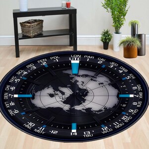 World Time Zone Round Rug, Modern Map Clock Carpet, Unique Global Decor ...