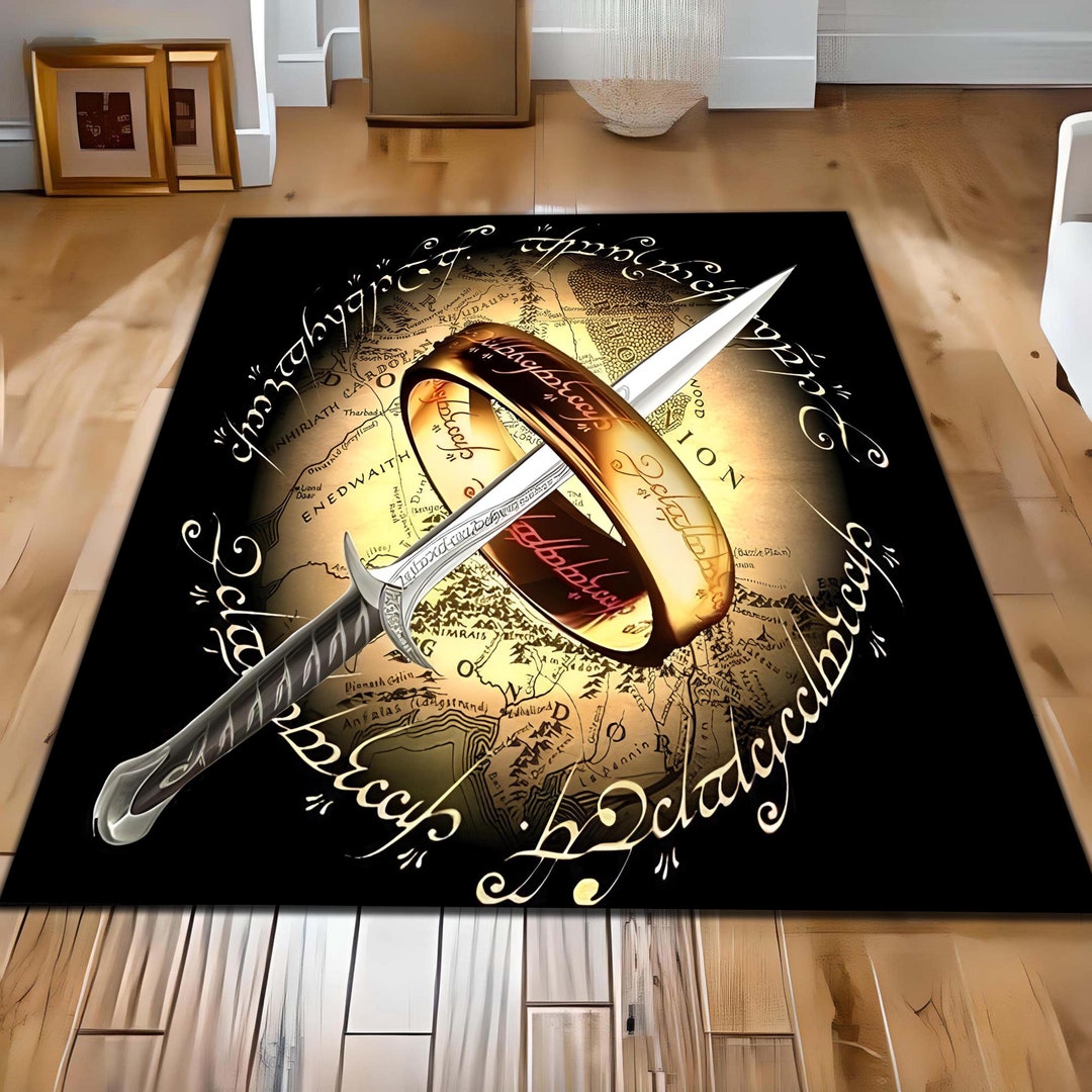 Lord of the Rings Rug: Middle Earth Map, Sting Sword Decor - Etsy