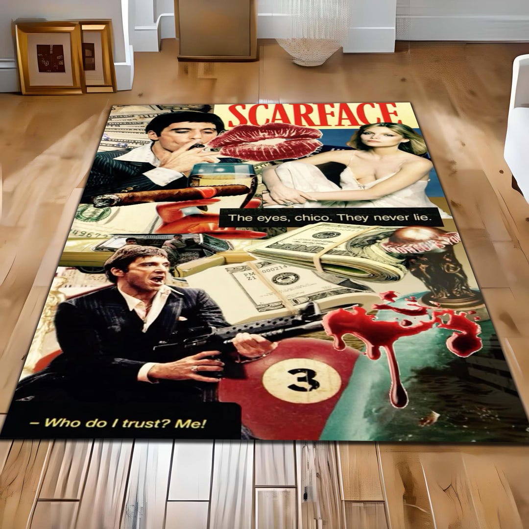 Scarface Movie Collage Rug, Scarface Rug, Iconic Quotes Rug, Gangster ...
