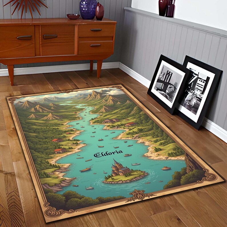 Eldoria Map Rug, Fantasy Map Rug Eldoria, Medieval Castle River Map Carpet, Vintage Style ...