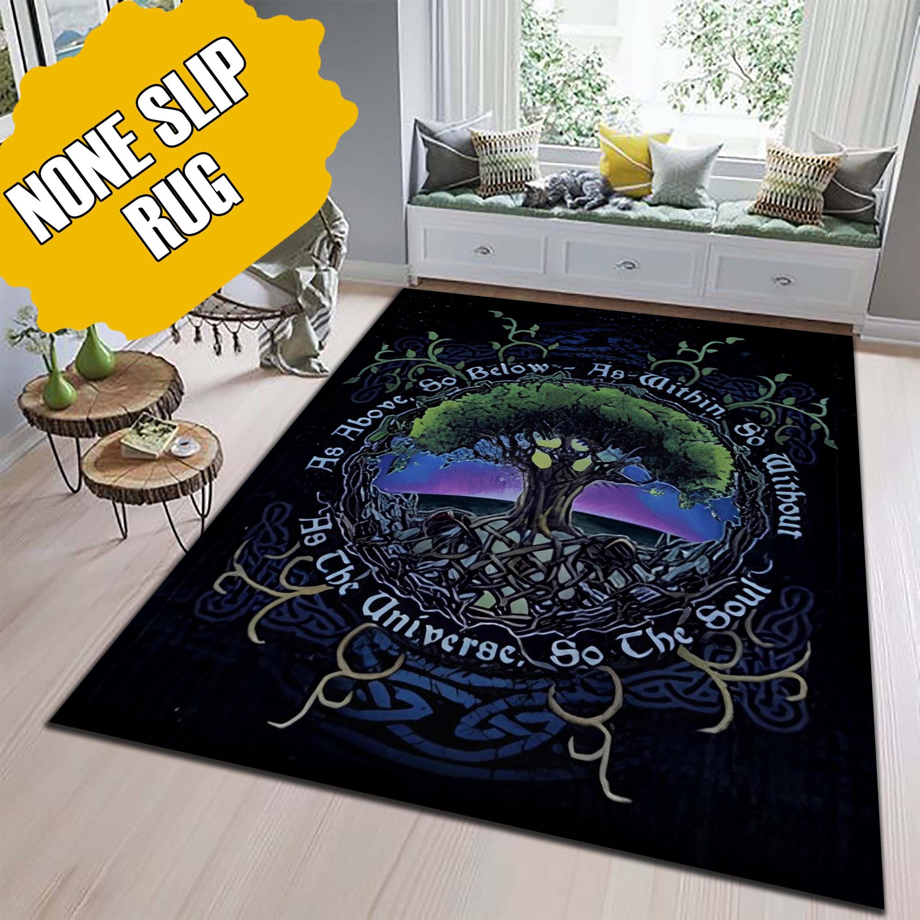 Mystical Celtic Tree of Life Rug With Inspirational Quote, Boho ...