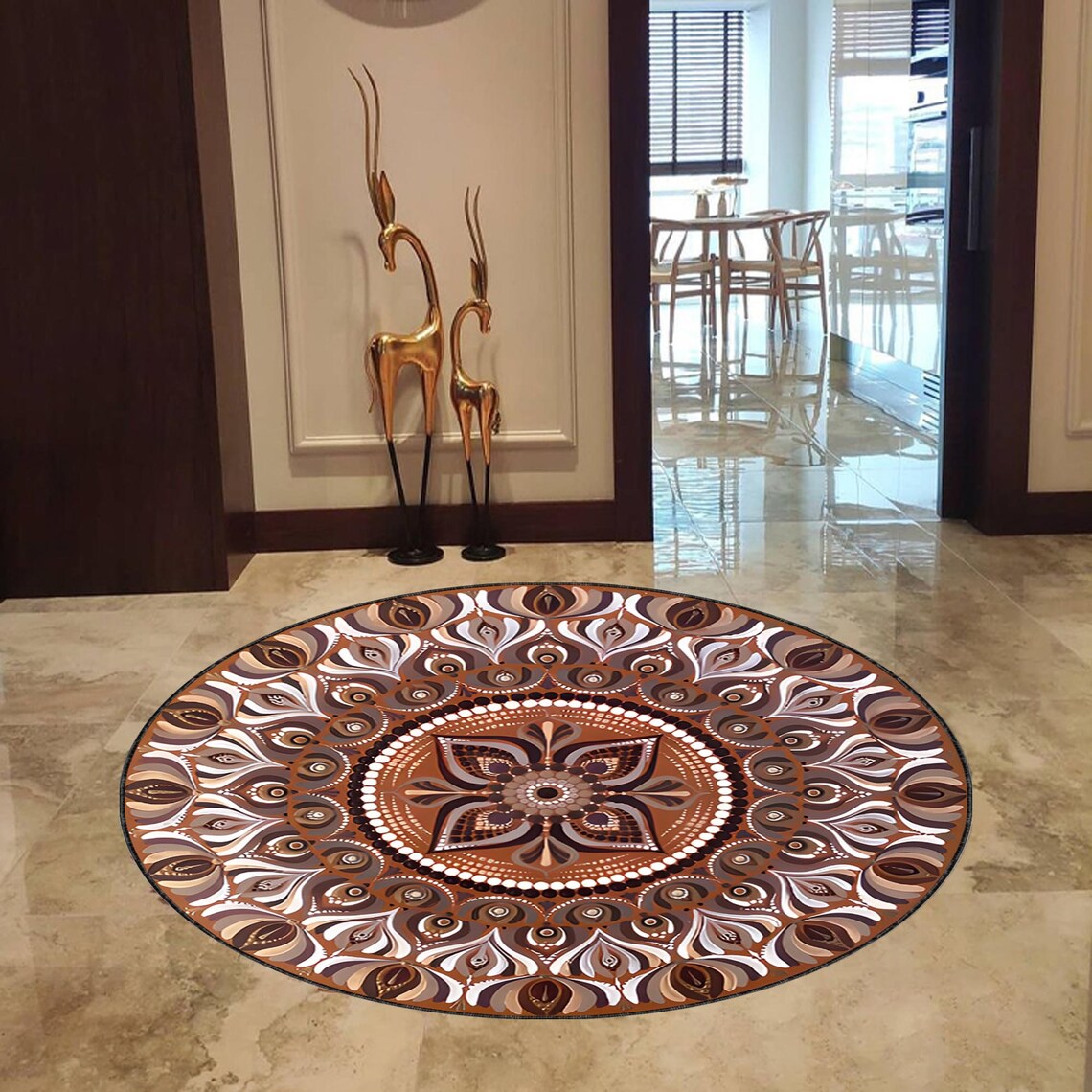Flower of Life Rug, Round Rug, Circle Rug, Brown Decor Rug, Floor Rug ...