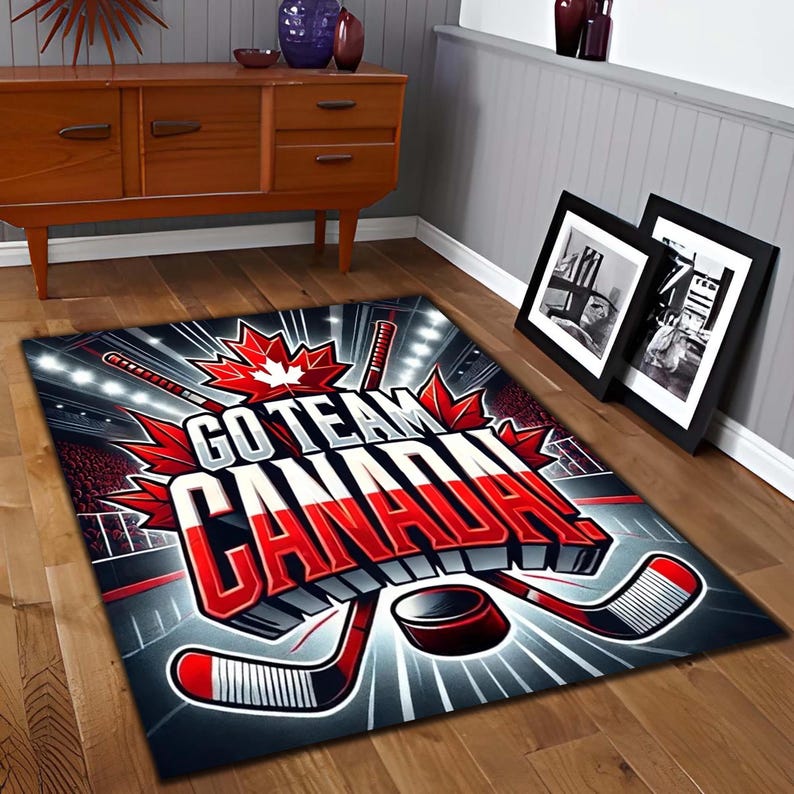 Canada Hockey Fan Area Rug, Go Team Canada Sports Rug, Hockey Lover ...