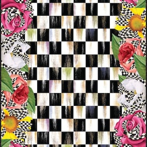 Checkered Decor Rug Floral Design Rug, Floor Rug, Kitchen Rug, Kitchen ...