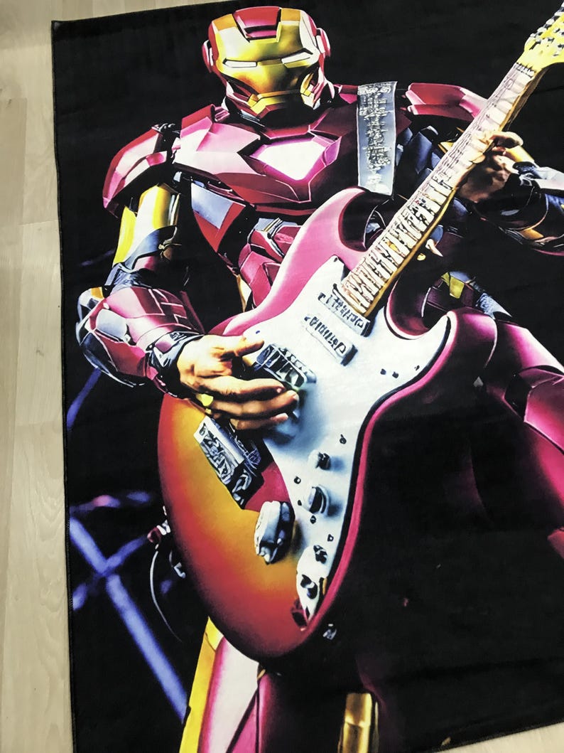 Rockstar Iron Man Rug for Kids Room, Cool Superhero Decor Rug With ...