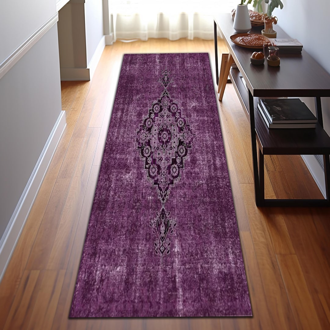 Runner Rug, Purple Overdyed Runner Rug, Purple Rug, Modern Purple Rug ...