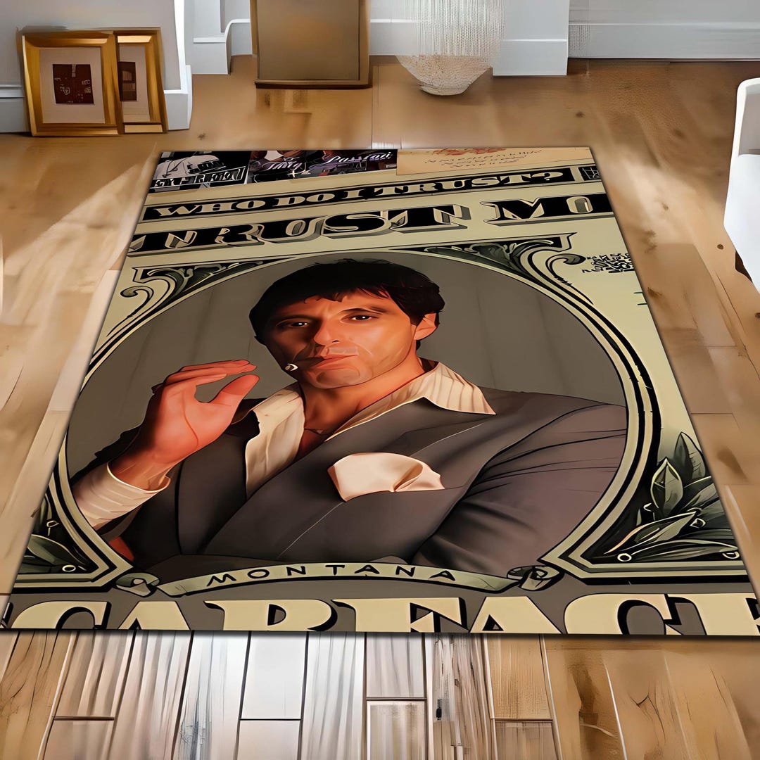 Scar Face Gangster Movie Rug: Dollar Bill Design and Classic Crime Film ...